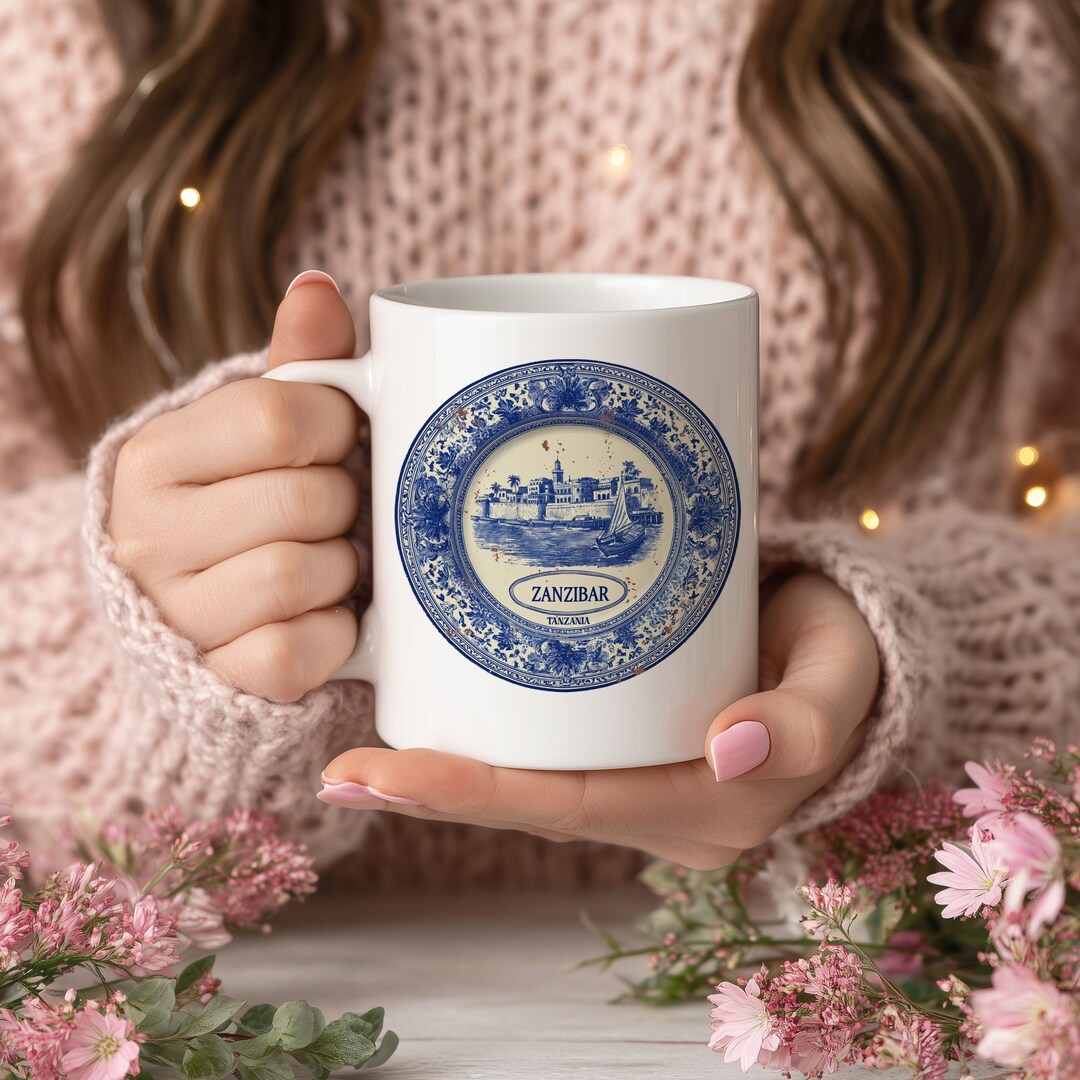 Zanzibar Tanzania Mug, Custom Delft Style Cup, Personalized Vintage ...