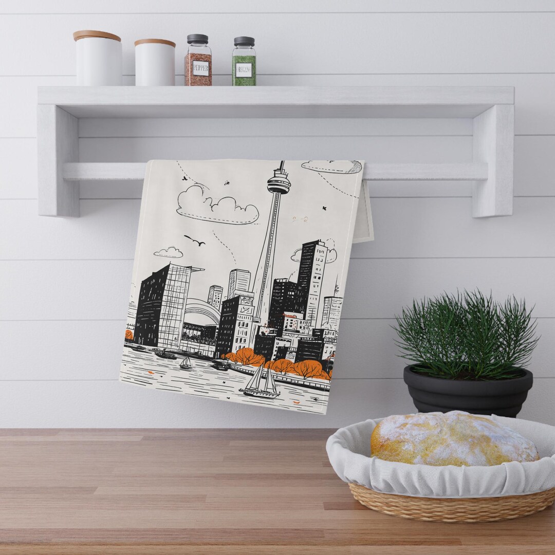 Toronto Canada Tea Towel, Vintage Doodle Cotton Kitchen Decor Canadian ...