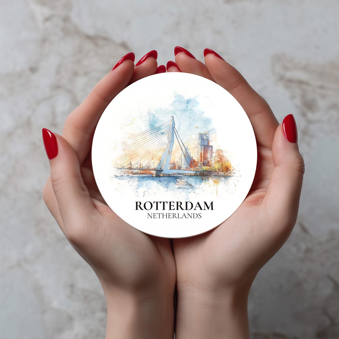 Rotterdam Netherlands Coaster, Watercolor Personalized Painting, Travel ...