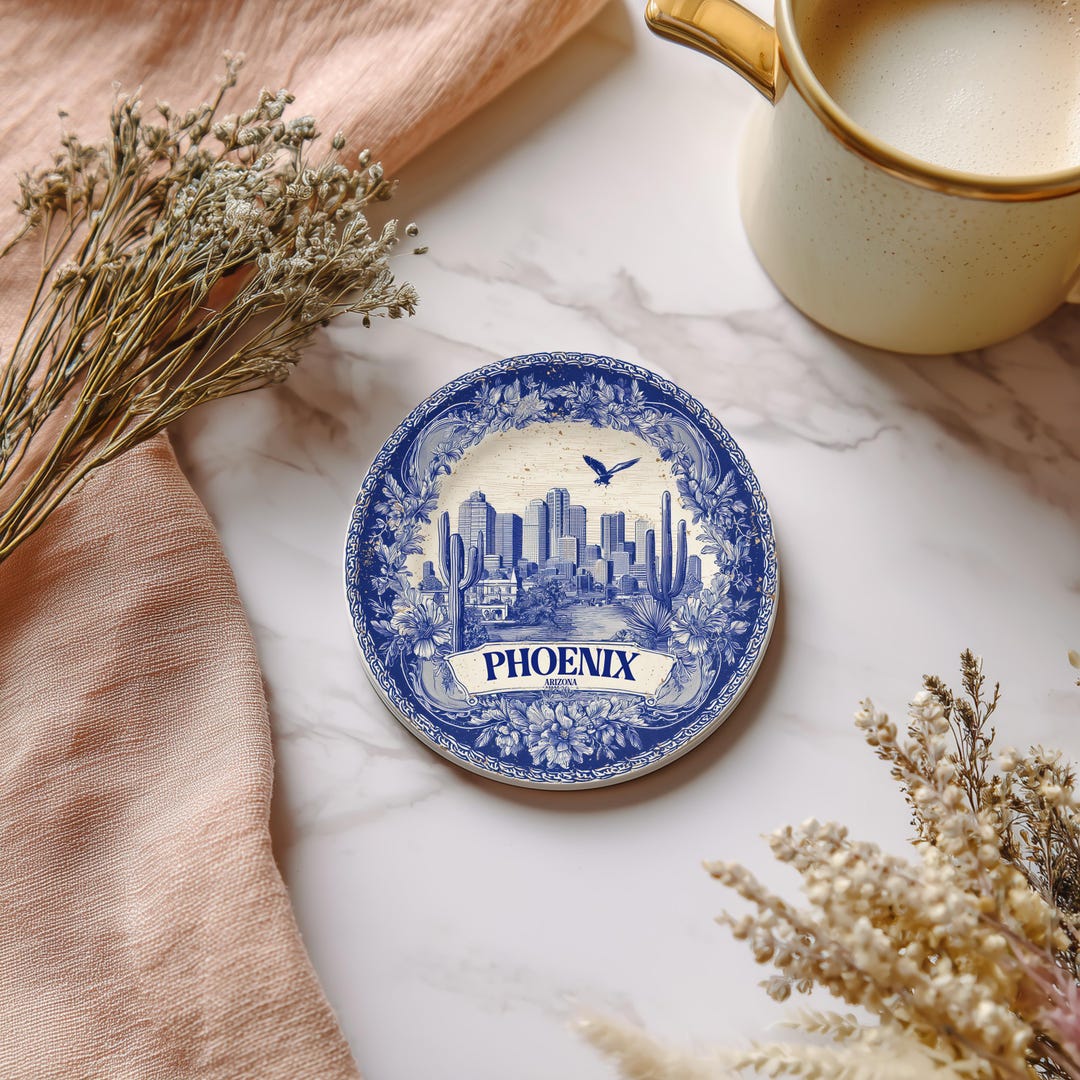 Phoenix Arizona Delftware Ceramic Coaster, Blue White Travel Gift ...
