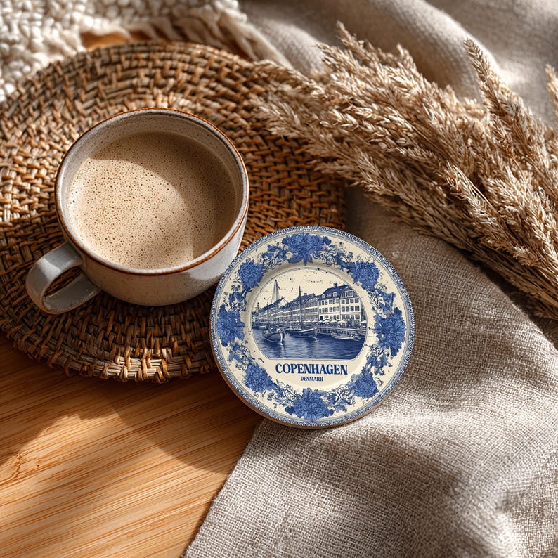 Copenhagen Denmark Delftware Ceramic Coaster, Blue White Travel Gift ...