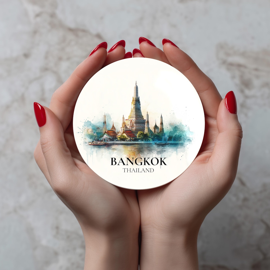 Bangkok Thailand Coaster, Watercolor Personalized Painting, Travel Gift ...