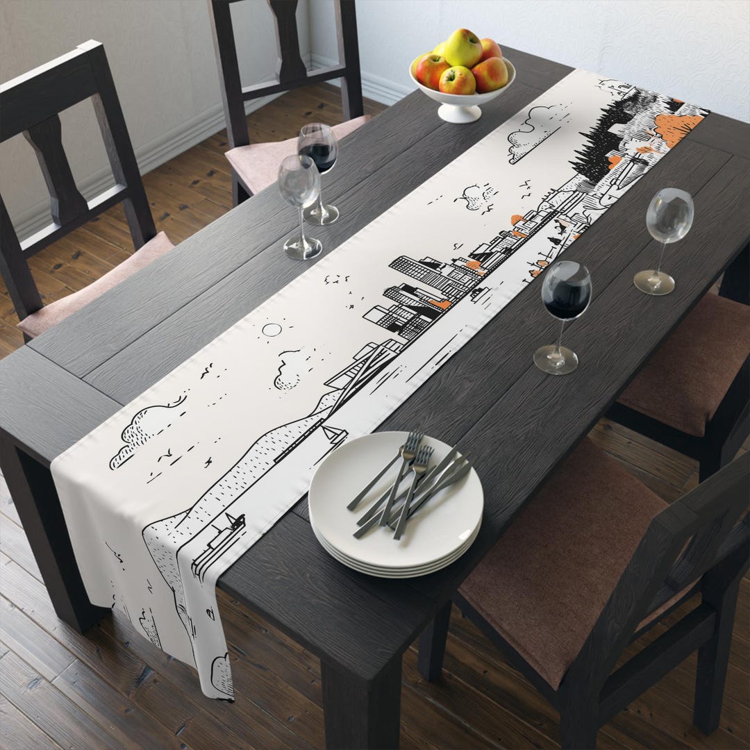 Oslo Norway Table Runner, Doodle Skyline, Minimal Line Art Tablecloth ...