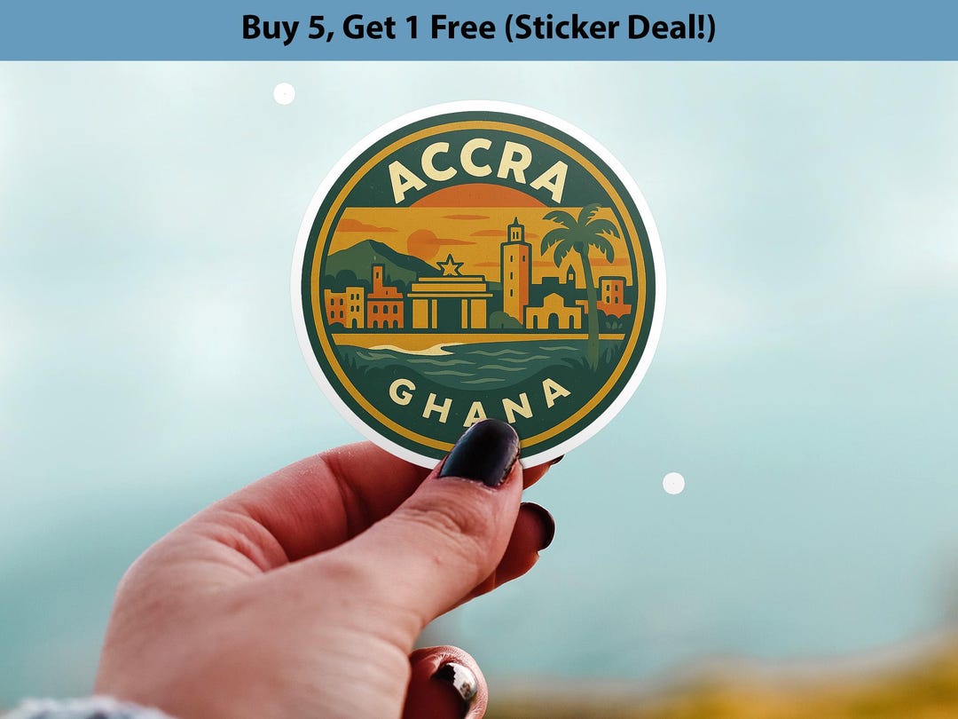 Accra Ghana Sticker Kiss-cut Vinyl, Waterproof Decal, Retro Travel ...