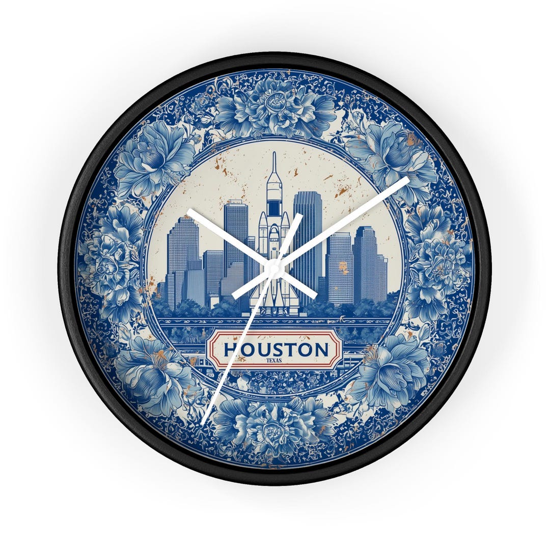 Houston Texas Wall Clock, Delf Style Home Decor, Vintage City Travel ...