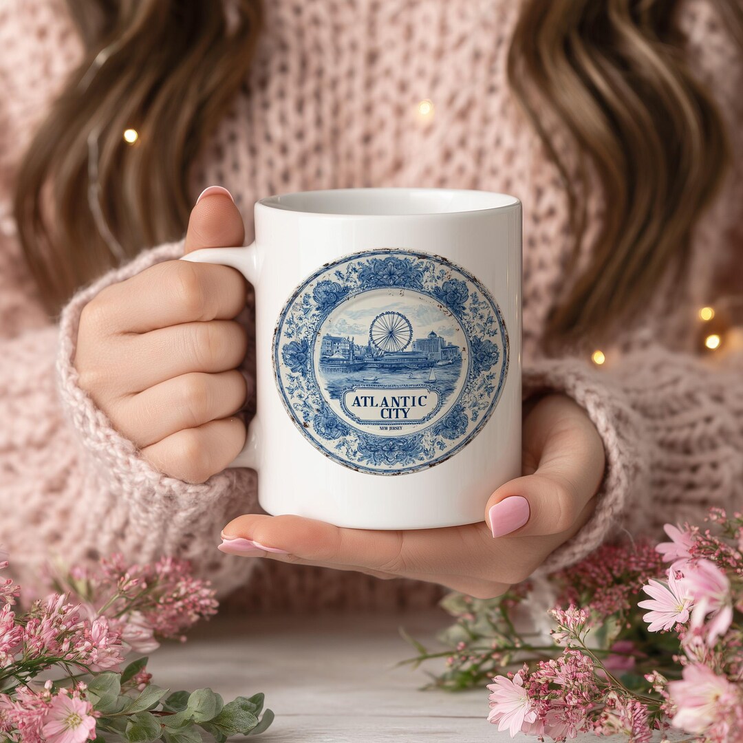 Atlantic City New Jersey Mug, Custom Delft Style Cup, Personalized ...