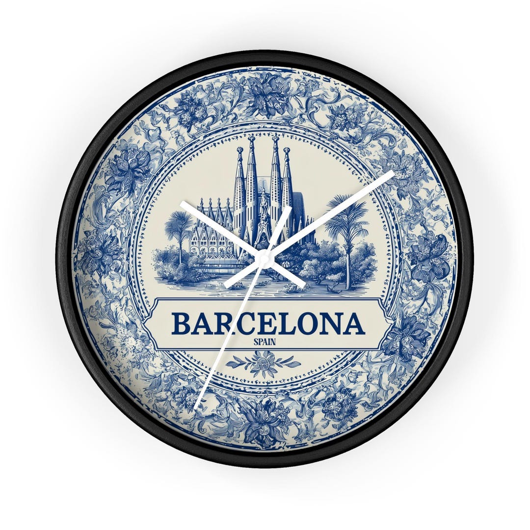 Barcelona Spain Wall Clock, Delf Style Home Decor, Vintage City Travel ...