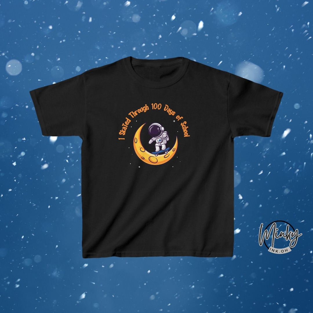 100 Days of School Kids Tshirt Astronaut Skateboard Crescent Moon ...