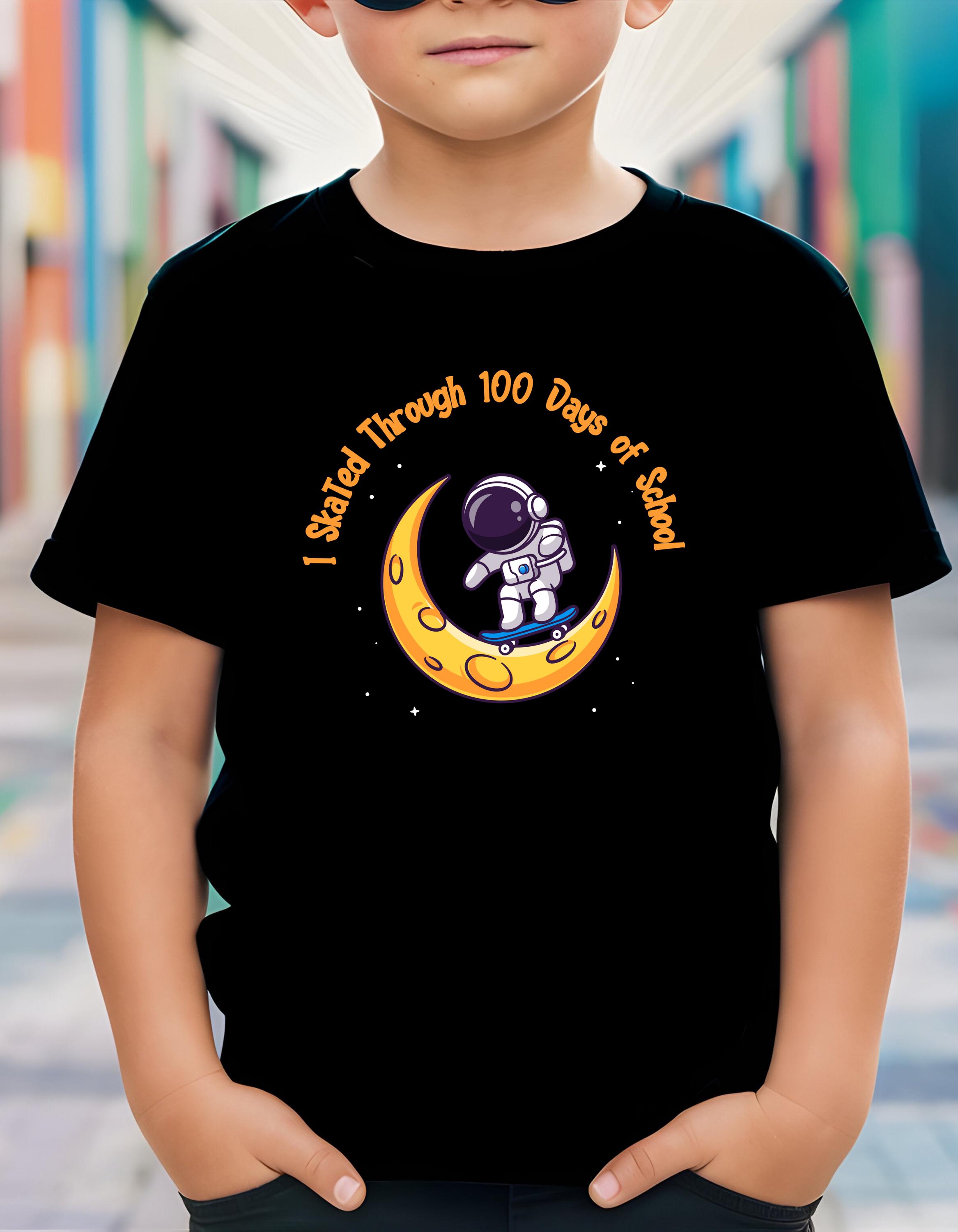 100 Days of School Kids Tshirt Astronaut Skateboard Crescent Moon ...