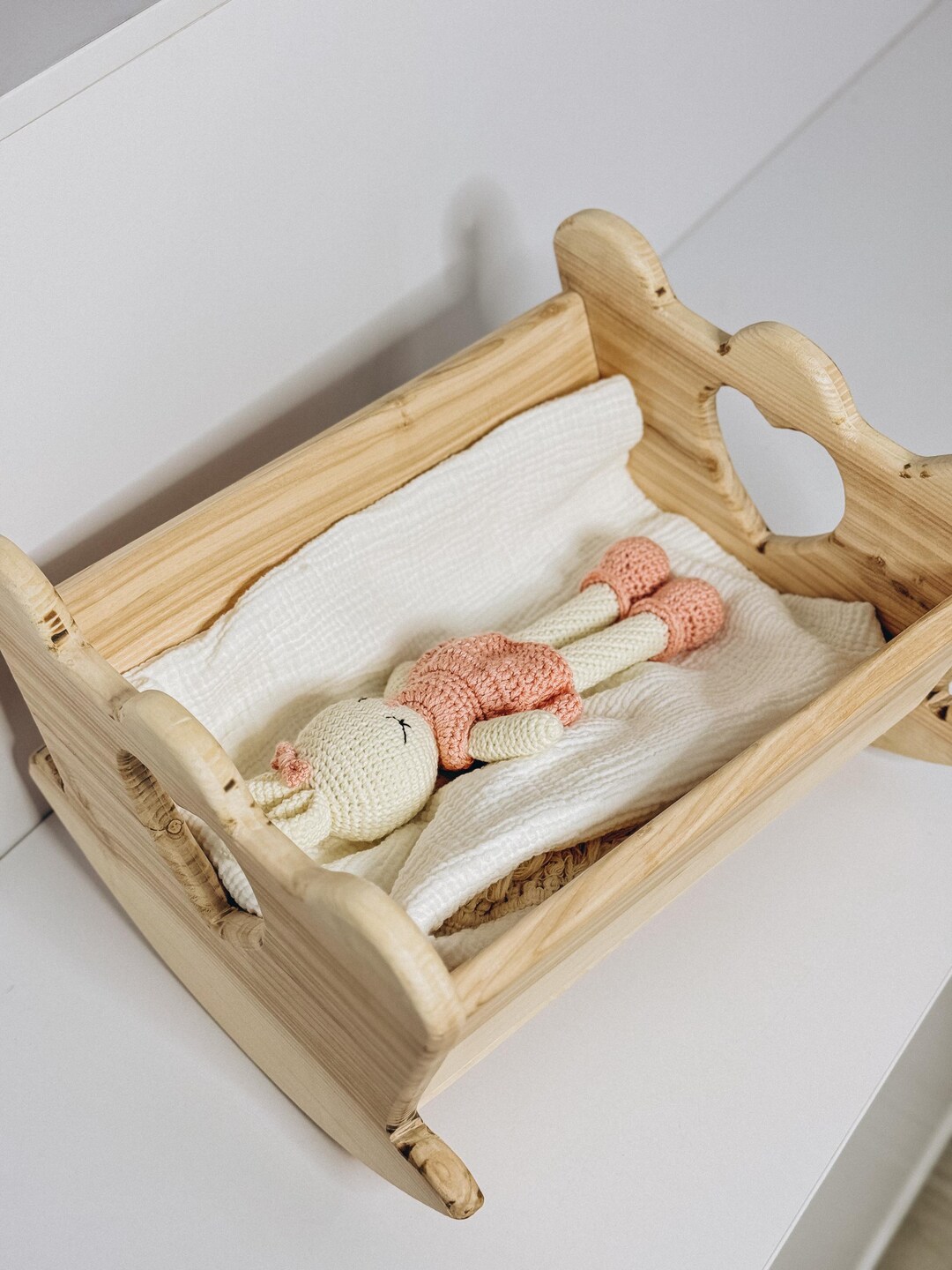 Handcrafted Wooden Doll Cradle Made From Ash and Alder, Finished With ...