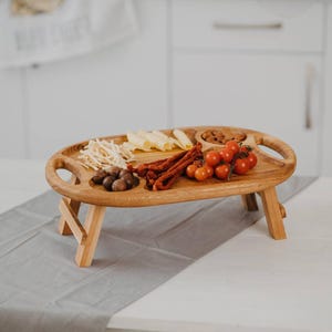 Wooden Oak Serving Table Handcrafted Oval Snack and Breakfast Tray ...