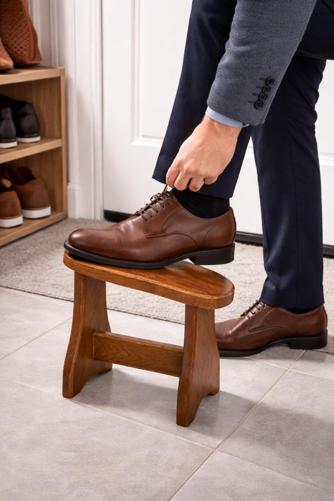 Wooden Shoe Stool – Solid Wood Footrest | Entryway Shoe Helper | Small ...