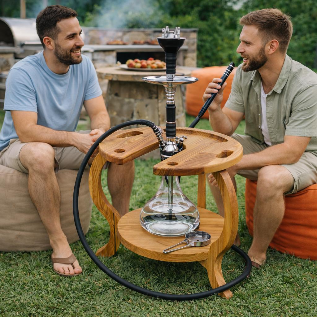Hookah Stand Table – Handmade Wooden Shisha Table – 4 Wood Types Oak ...