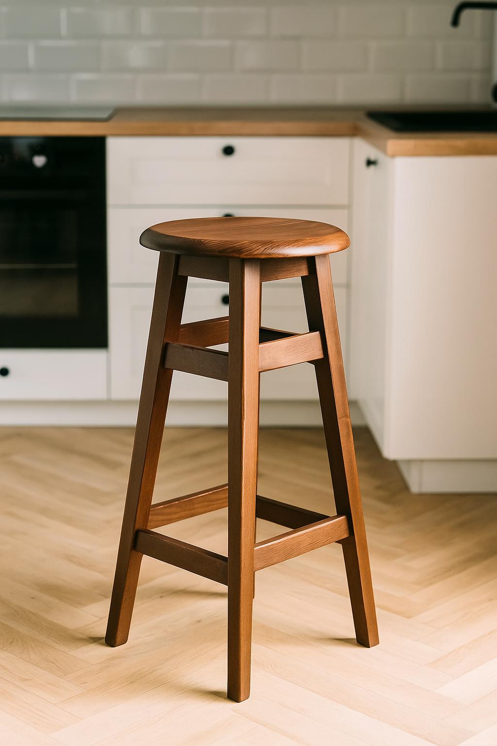 Handcrafted Wooden Bar Stool – Rustic Tall Chair for Kitchen Island ...