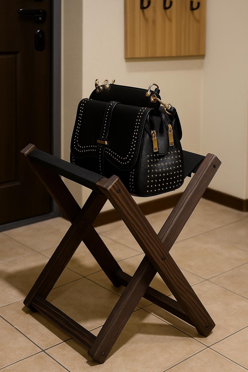 Rustic Wood Bag Chair Stand, Handmade Handbag Display Rack, Purse and ...