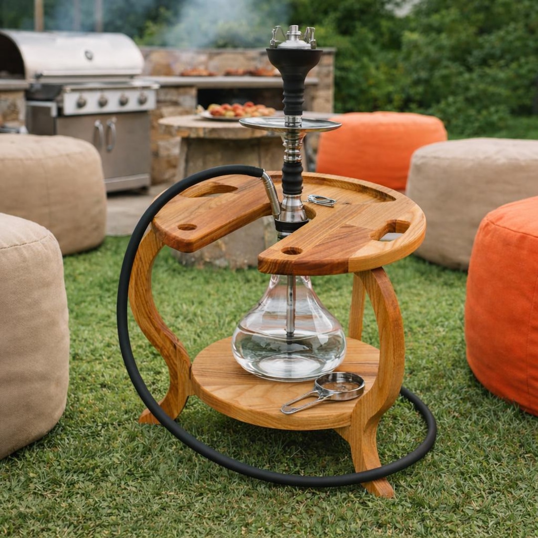 Hookah Stand Table – Handmade Wooden Shisha Table – 4 Wood Types Oak ...