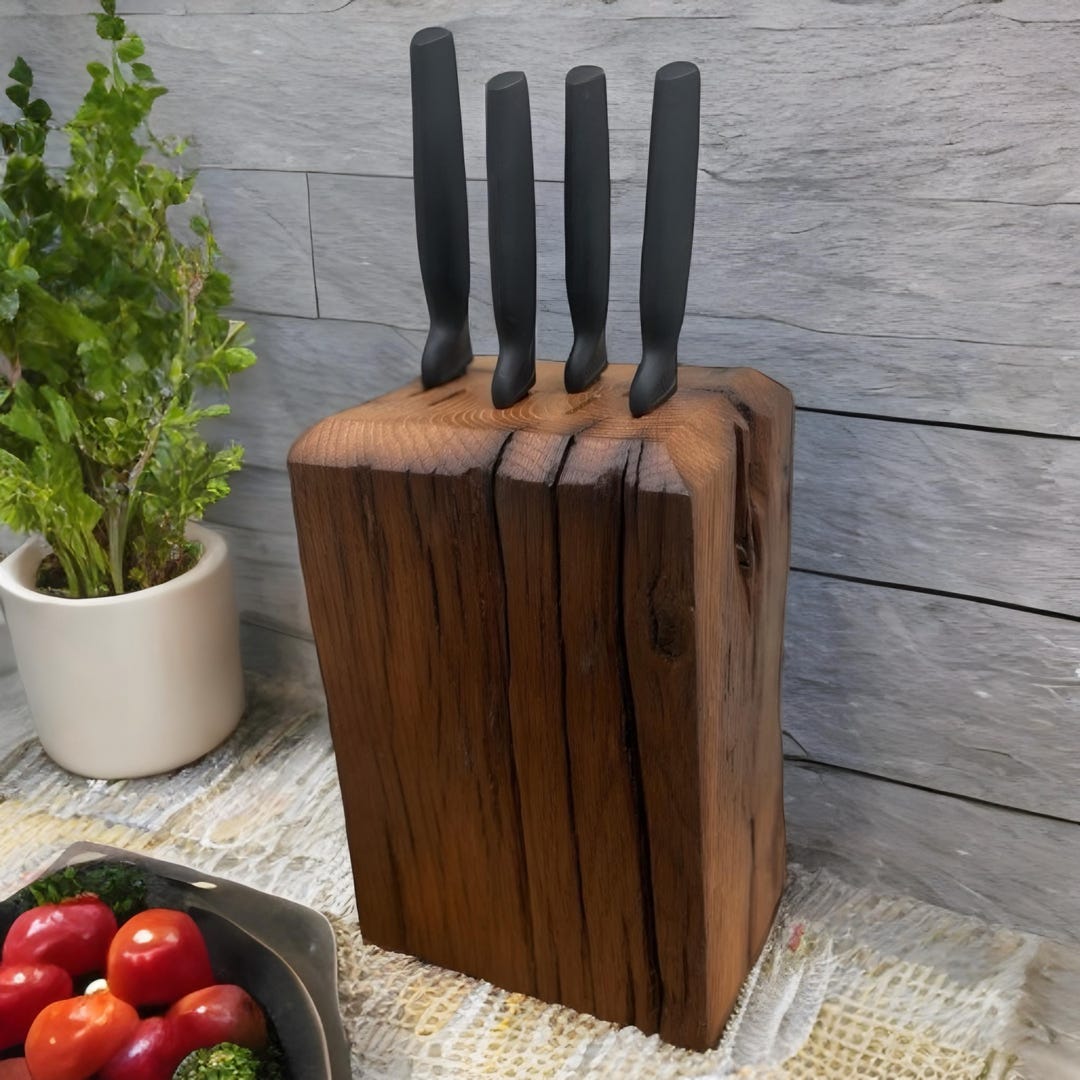 Handcrafted Wood Knife Holder | Rustic Knife Block With History ...
