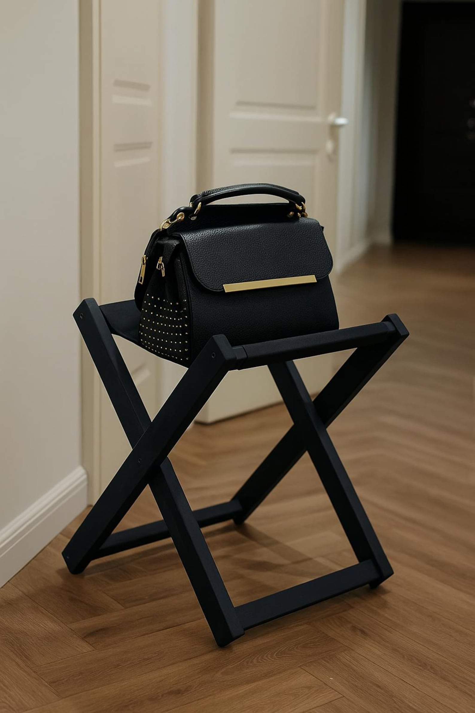 Rustic Wood Bag Chair Stand, Handmade Handbag Display Rack, Purse and ...