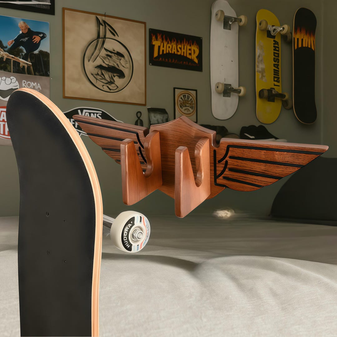 Ash Wood Skateboard Wall Rack: Wing Design Skateboard Hanger - Etsy