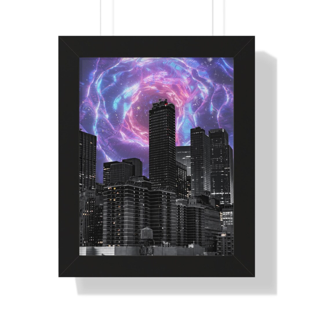 Vertical Poster, Trippy Skyline Wall Decor, Psychedelic Cityscape Art ...