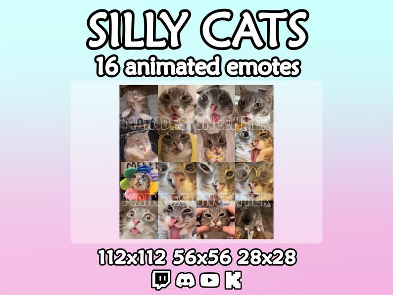 Silly Cats · 16 Animated Emotes · Twitch, Discord, Youtube, Kick ...