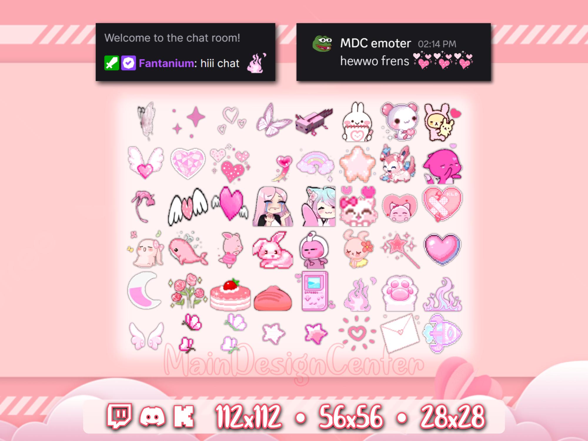 200 Pink Emotes · Kawaii Animated Emoji · Twitch, Discord, Kick · Cute ...