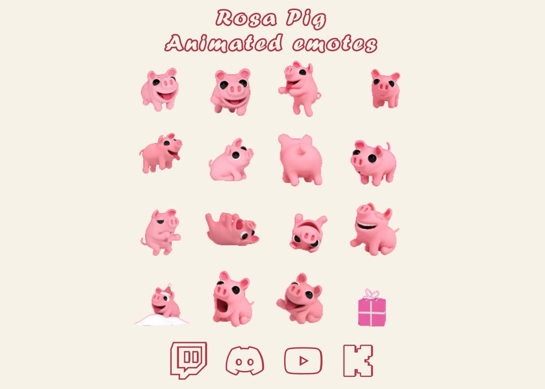 Rosa Pig 16 Animated Emotes · Twitch, Discord, Youtube, Kick ...