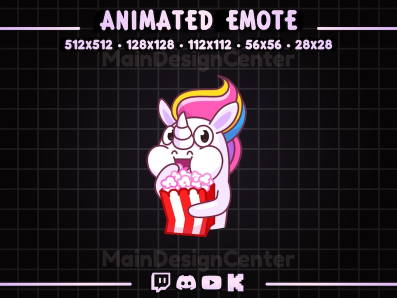 Popcorn Animated Emote · Twitch, Discord, Youtube, Kick · Unicorn Emoji ...