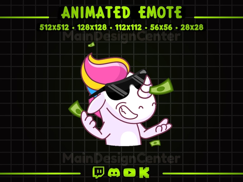 Money Rain · Animated Emote · Twitch, Discord, Youtube, Kick · Unicorn Emoji · Cool Flex ...