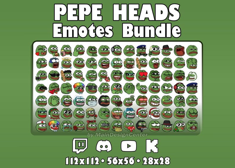 100 Pepe Heads Meme Animated and Static Emotes Chat Emoticon Twitch ...