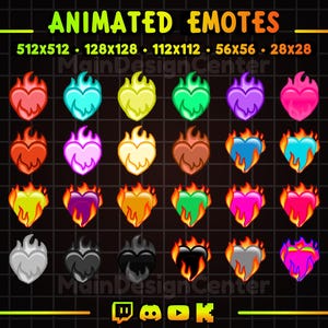 Flame Hearts 24 Animated Emotes Love Emoji Set Flame Emoticon Fire ...