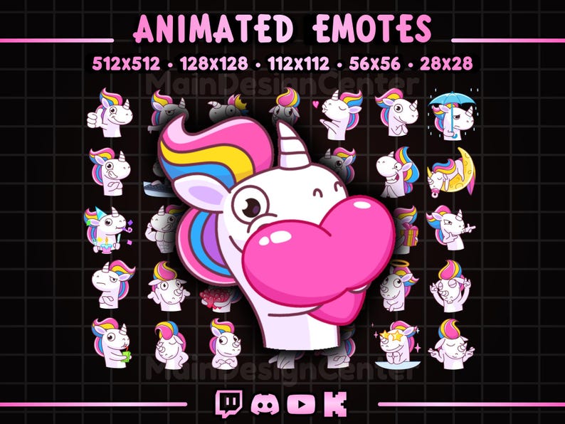 Unicorn Animated Emotes · 35 Rainbow Emoji · Twitch, Discord, Youtube ...