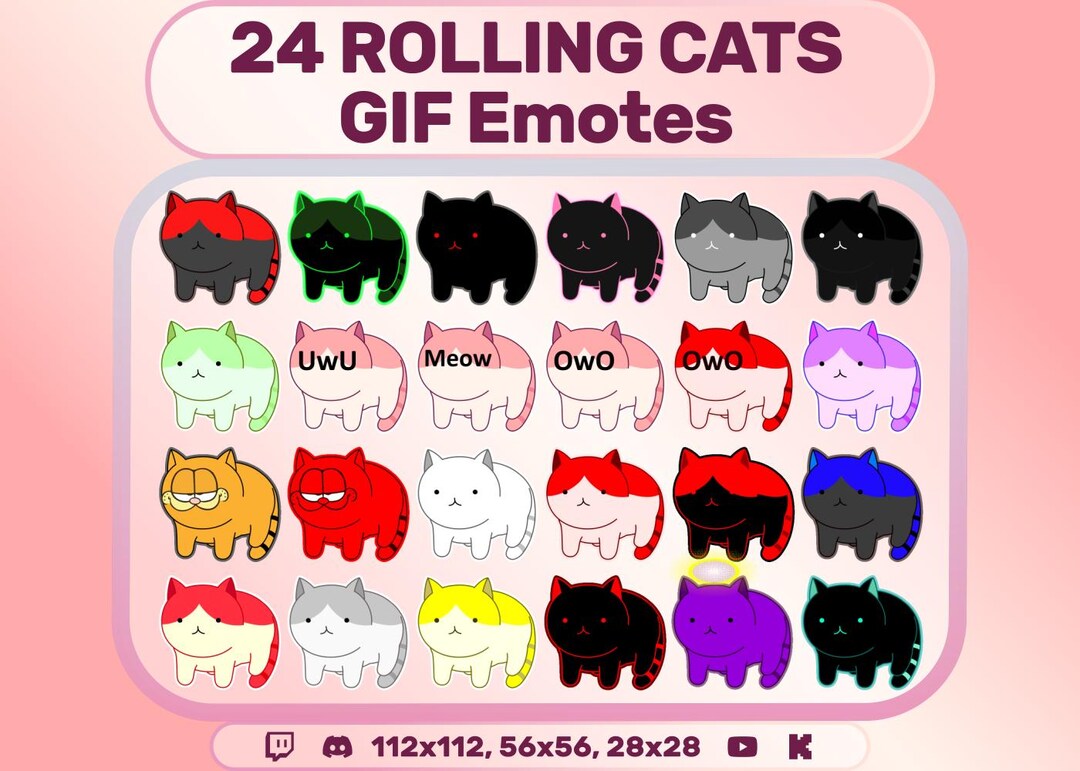 Rolling Cats 24 Emotes Pack Twitch, Discord, Youtube, Kick Streaming ...