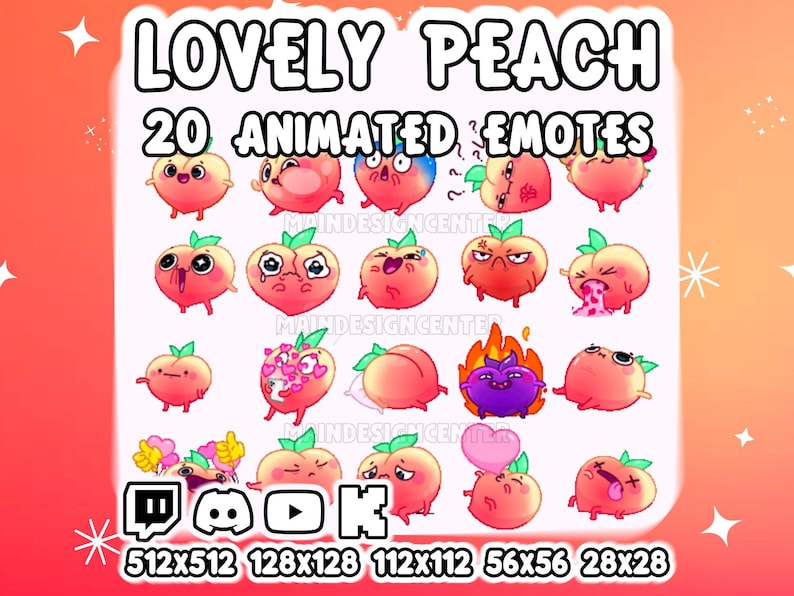 20 Lovely Peach Animated Emotes · Cute Chat Emoji · Twitch, Discord ...