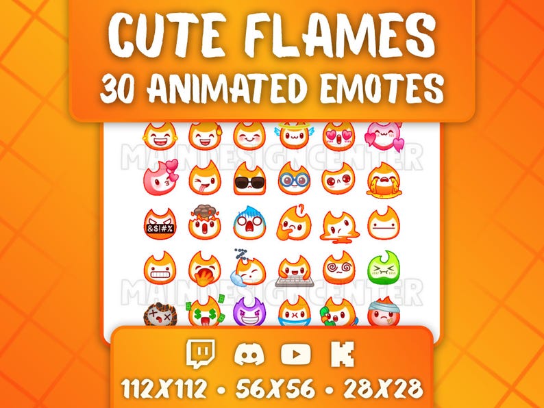 Cute Flames · 30 Animated Emotes · GIF Chat Emoji · Twitch, Discord ...