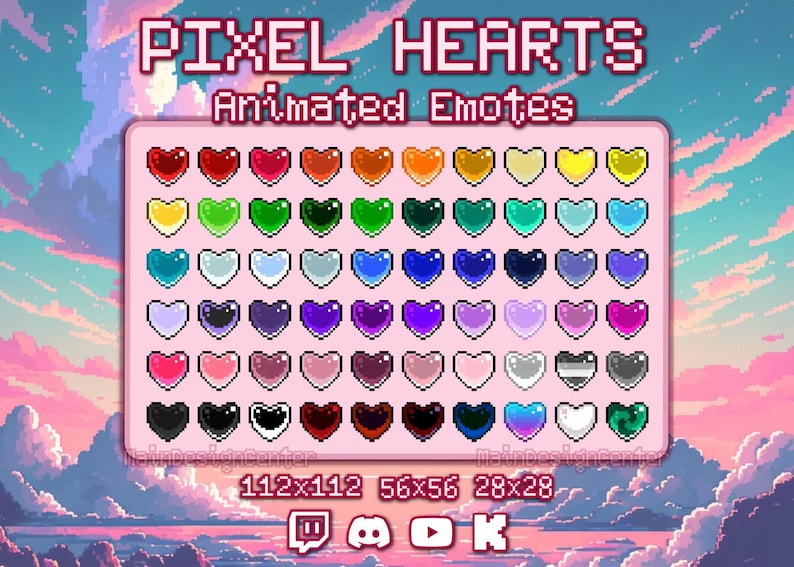 60 Pixel Hearts · Animated Emotes · Twitch, Discord, Youtube, Kick ...