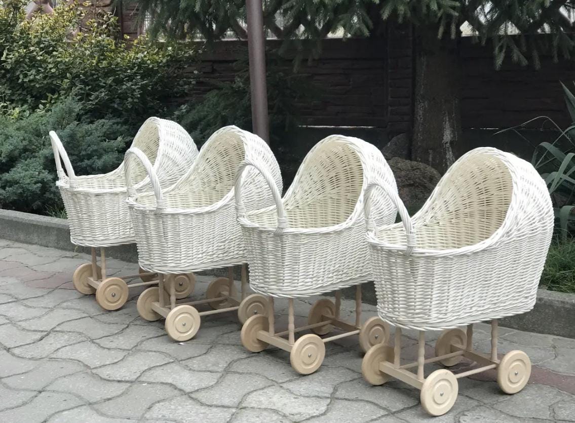 White Wicker Stroller Wicker Doll Pram Natural Wicker Doll Stroller ...