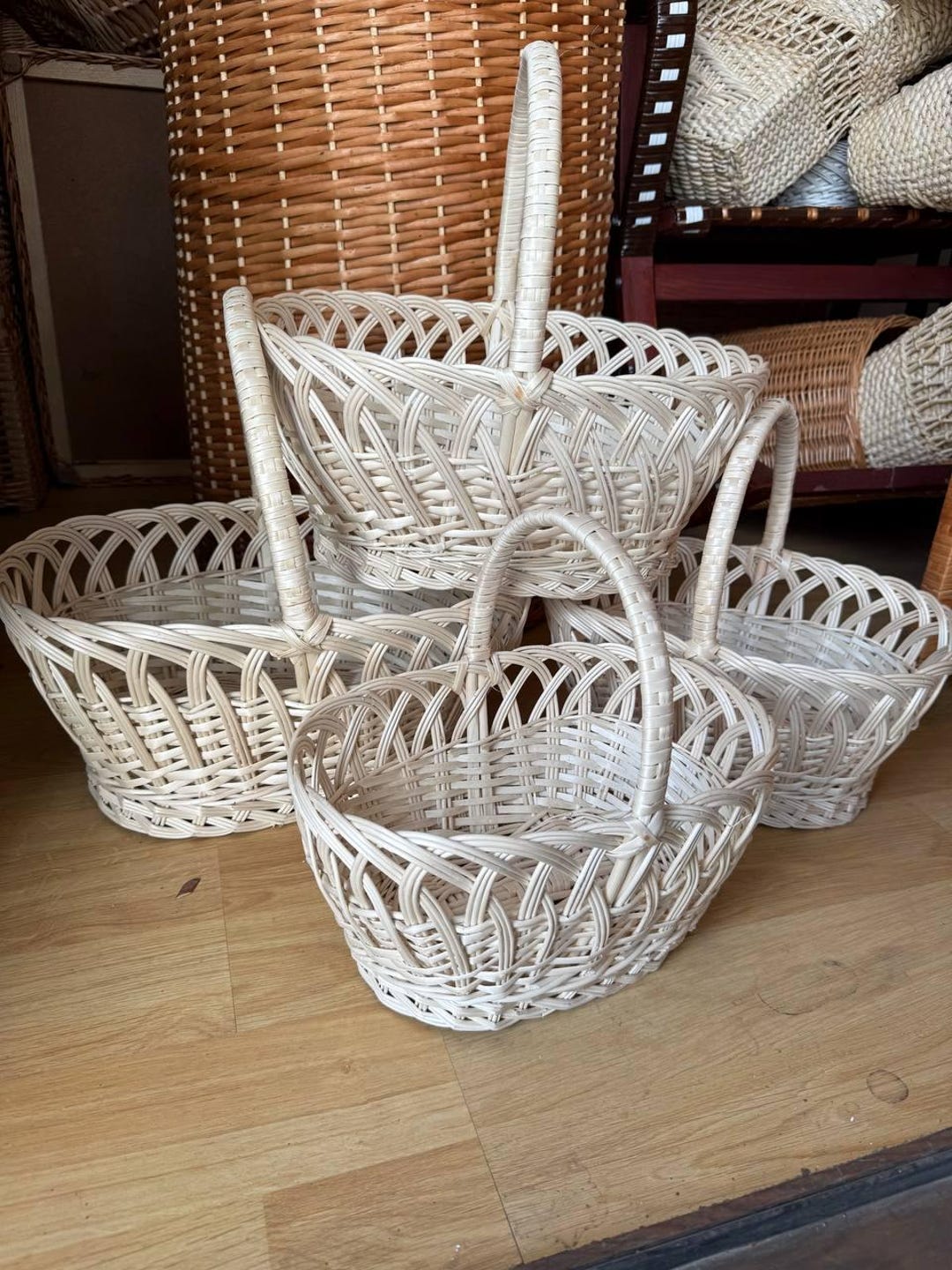 Wicker Easter Baskets Set, White Eastern Baskets, Handmade Easter ...