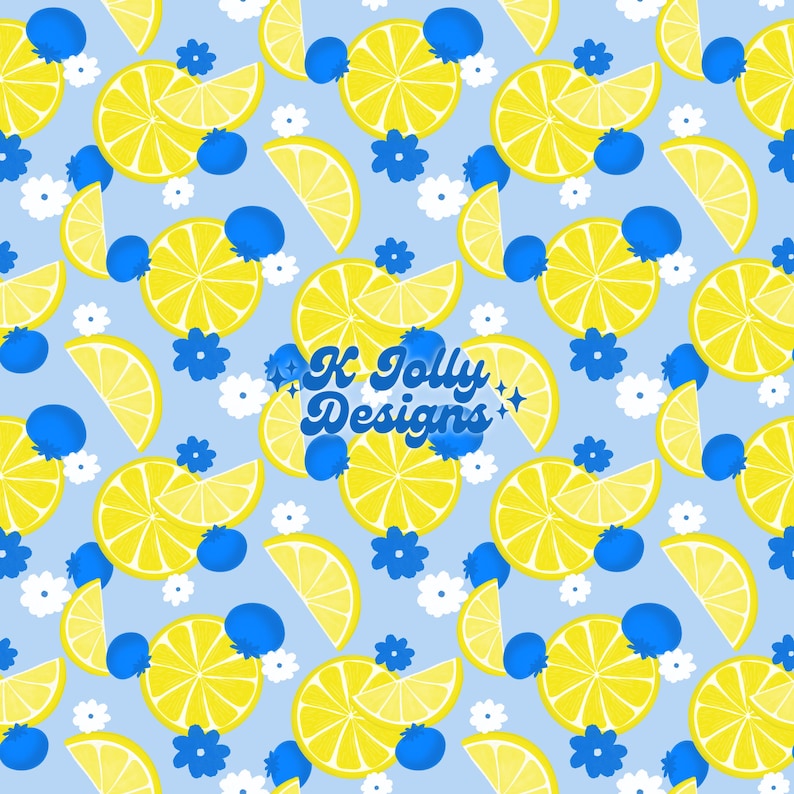 Lemon Blueberry Fruit Seamless File, Summer Fruity Seamless Pattern ...