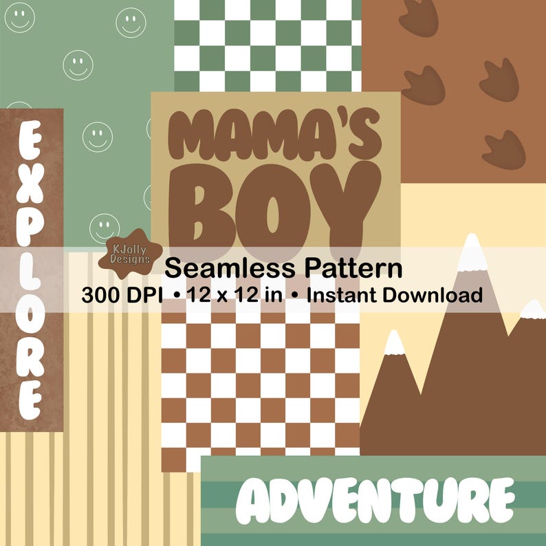 Boy Patchwork Seamless File, Mama’s Boy Seamless Pattern, Digital ...
