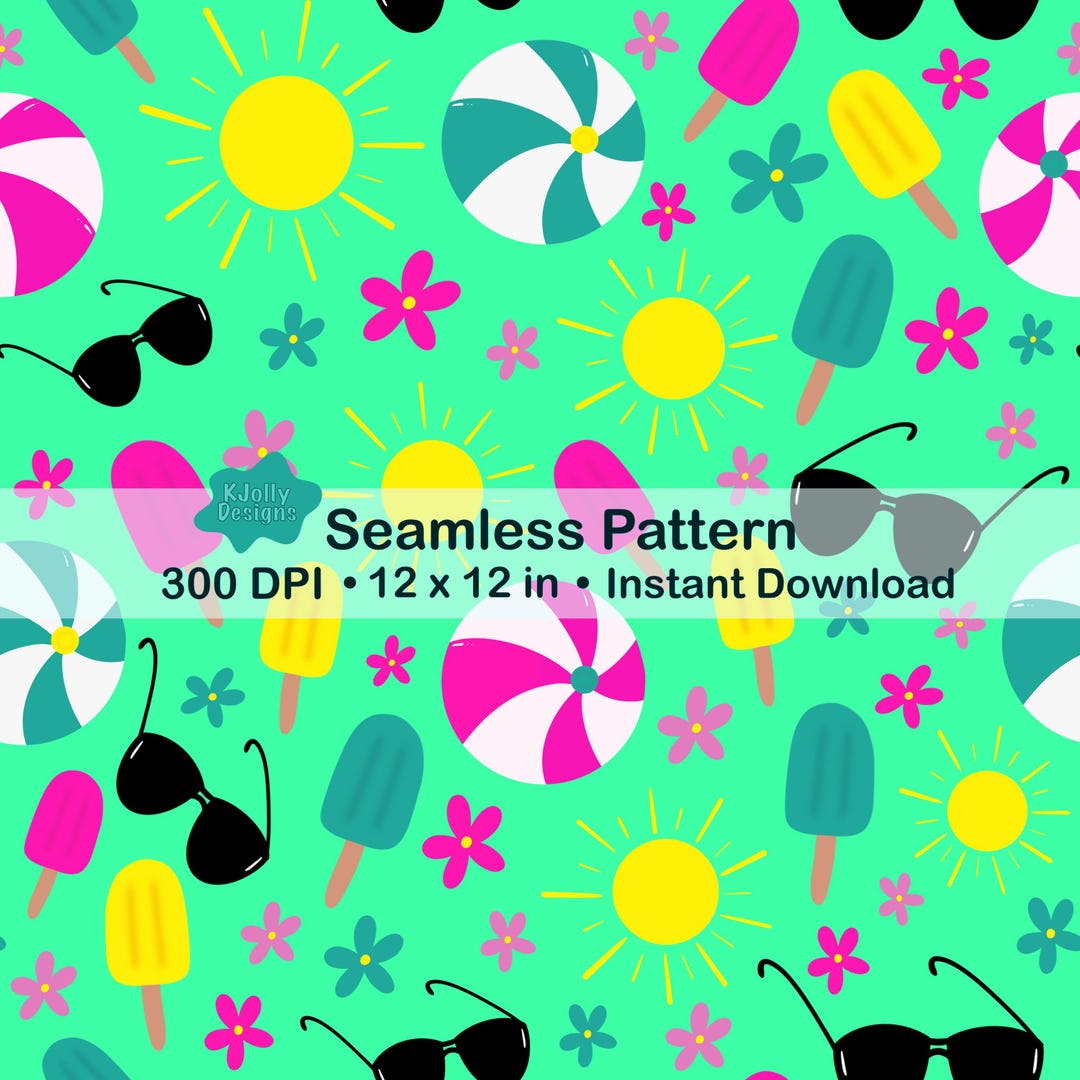 Summer Fun Seamless Pattern 300 DPI PNG File Digital Instant Download ...