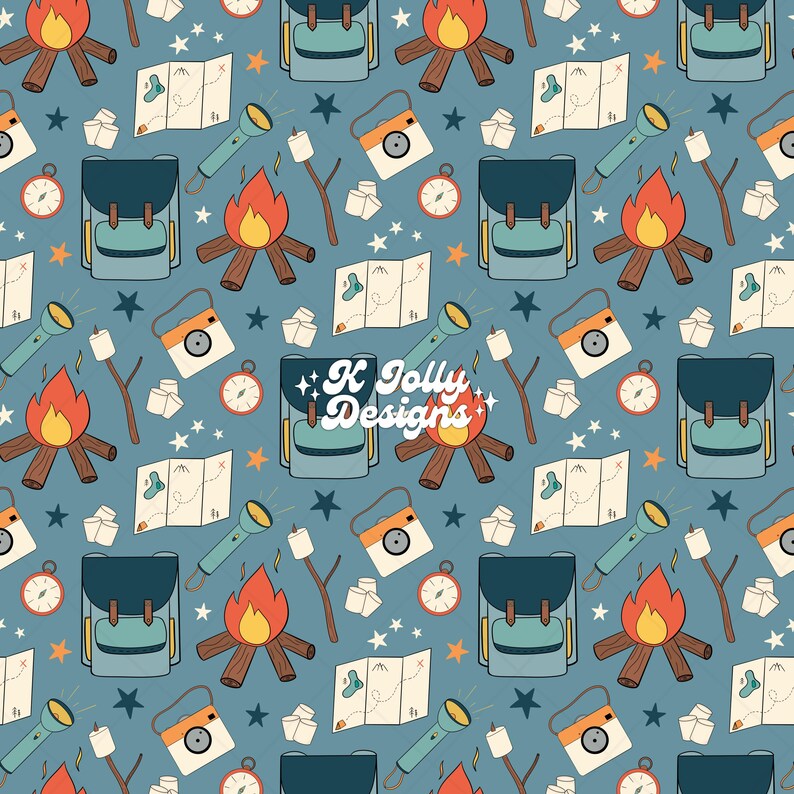 Camping Seamless Pattern, Summer Camp Seamless, Summer Seamless Pattern ...