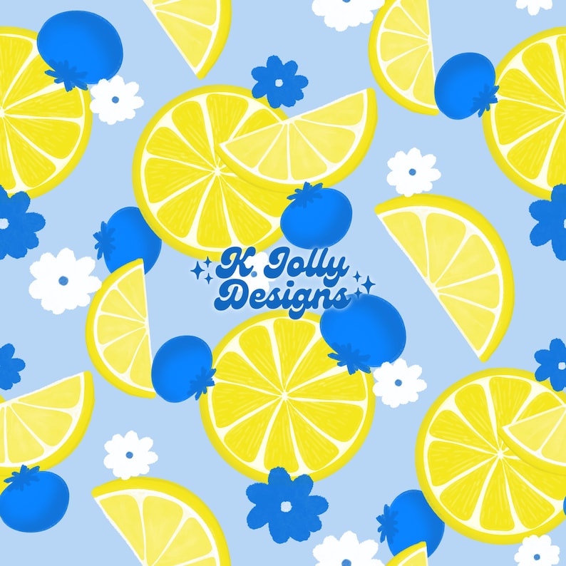 Lemon Blueberry Fruit Seamless File, Summer Fruity Seamless Pattern ...