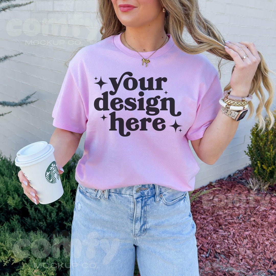 Gildan 5000 Light Pink T-shirt Mockup Outdoors, G5000 T Shirt Mock-up ...