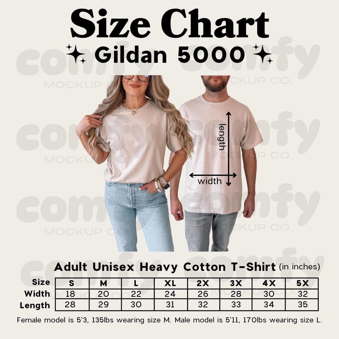 Gildan 5000 Size Chart, Unisex Adult G5000 Size Chart, Gildan Sizing ...