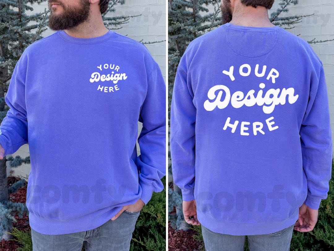 Comfort Colors 1566 Violet Sweatshirt Mockup Front and Back, 1566 Mens ...