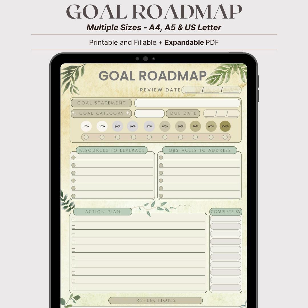 Goal Roadmap Template – Printable & Fillable PDF, Nature Theme - Etsy UK