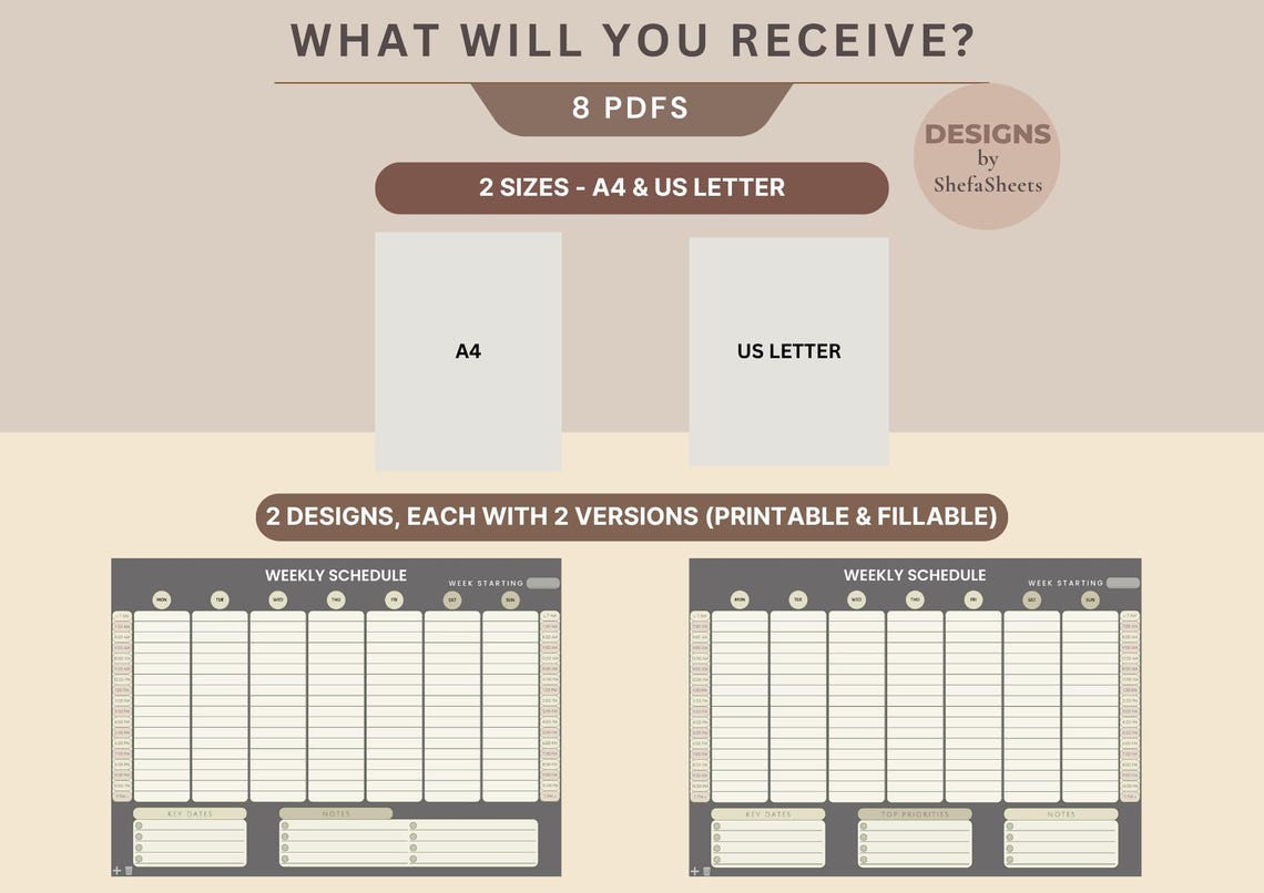 Fillable Weekly Schedule Planner – Printable A4 & US Letter (digital ...