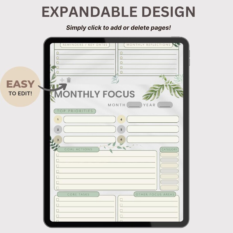Printable Monthly Planner PDF – Fillable, Goal Setting (A4/A5/US Letter ...