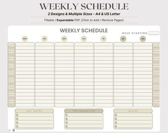 Fillable Weekly Schedule Planner – Printable A4 & US Letter (digital ...
